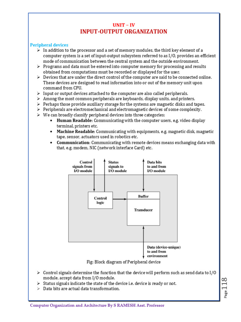 Coa Notes Unit IV | PDF | Input/Output | Computer Data Storage Coa Notes Unit IV | PDF | Input/Output | Computer Data Storage