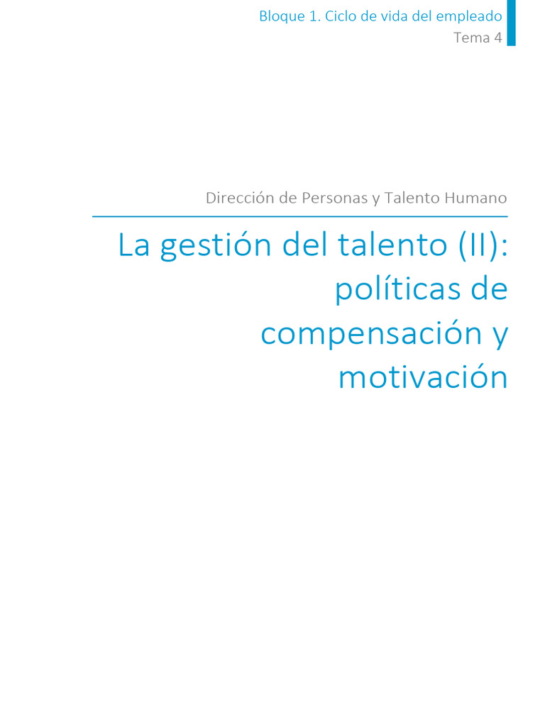 Tema 4. La Gestión Del Talento (II) Políticas de Compensación y ...