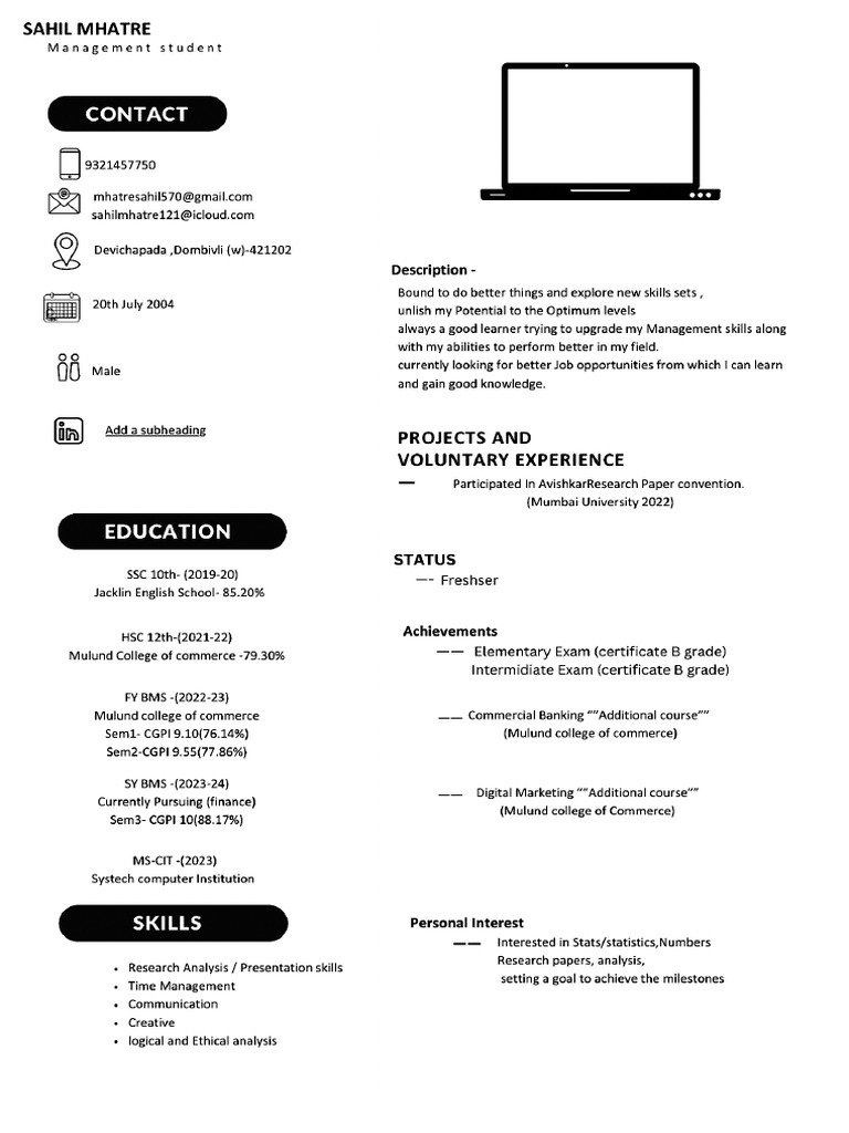 Sahil Mhatre CV - (MCC) | PDF
