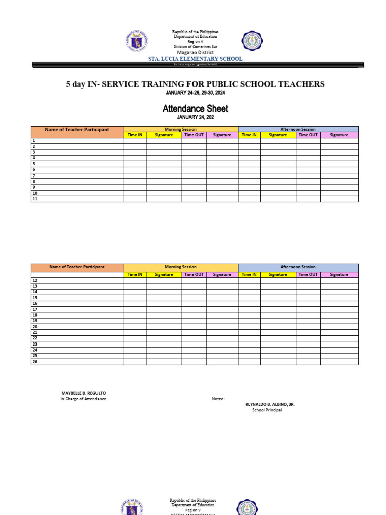 Attendance Sheet Inset | Download Free PDF | Philippines