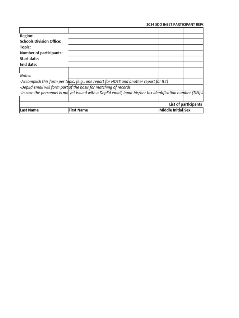 2024 School INSET Participant Reporting Tool | PDF