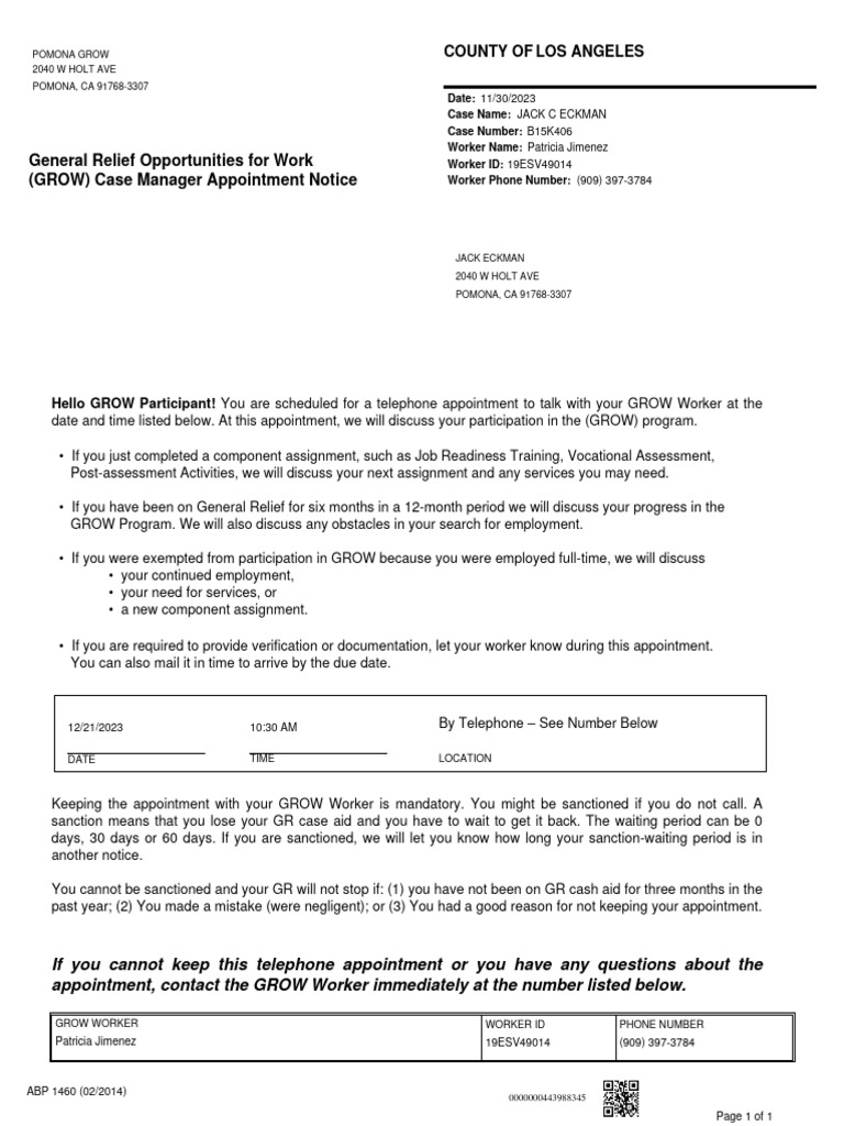 GROW Case Manager Appointment Notice | PDF
