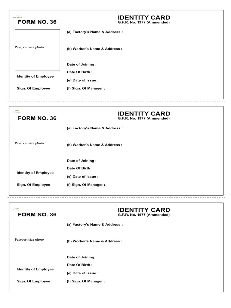 Form 36 Identity Card | PDF