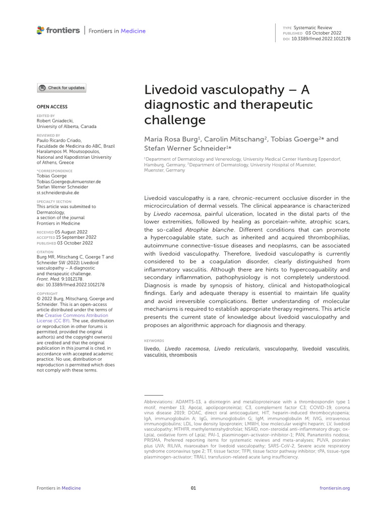 Livedoid Vasculopathy | PDF | Diseases And Disorders | Medical Specialties