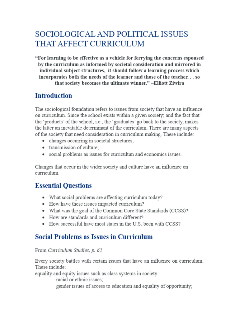 Sociological and Political Issues That Affect Curr | PDF | Curriculum