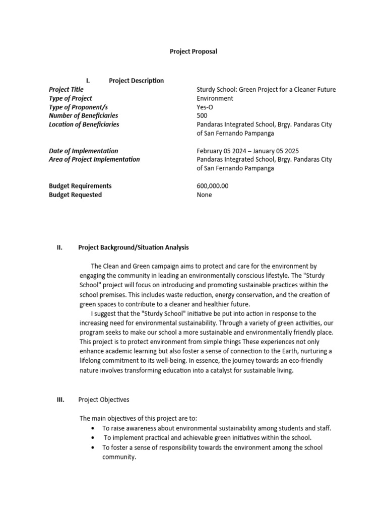 Project Proposal | PDF | Sustainability | Natural Environment