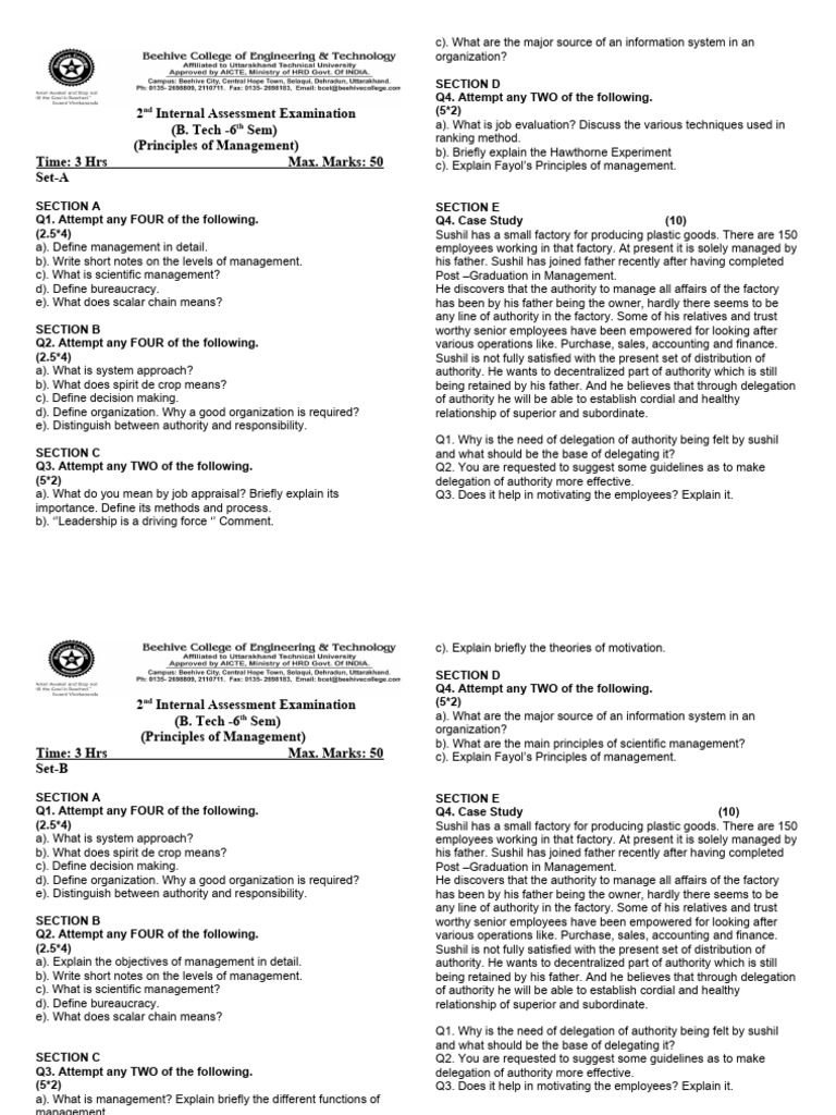 2nd Internal POM | PDF | Behavioural Sciences | Organizational Behavior