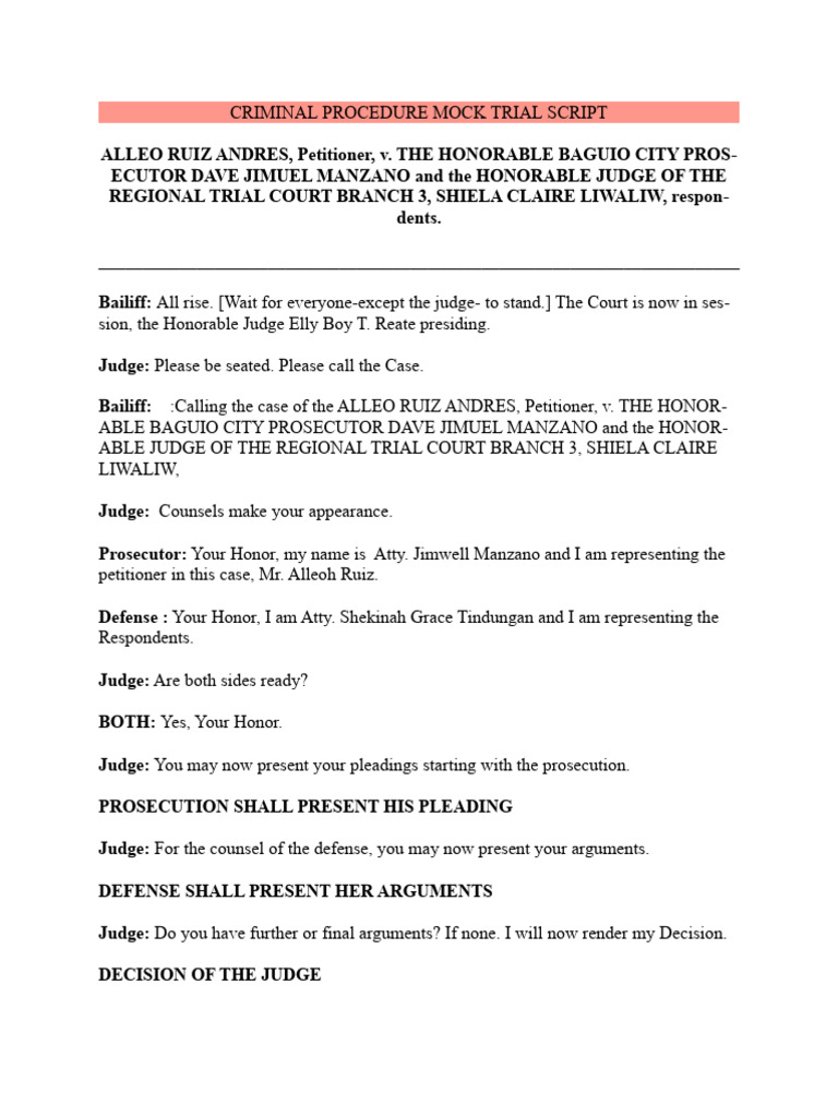 Mock Trial Script for Students | PDF