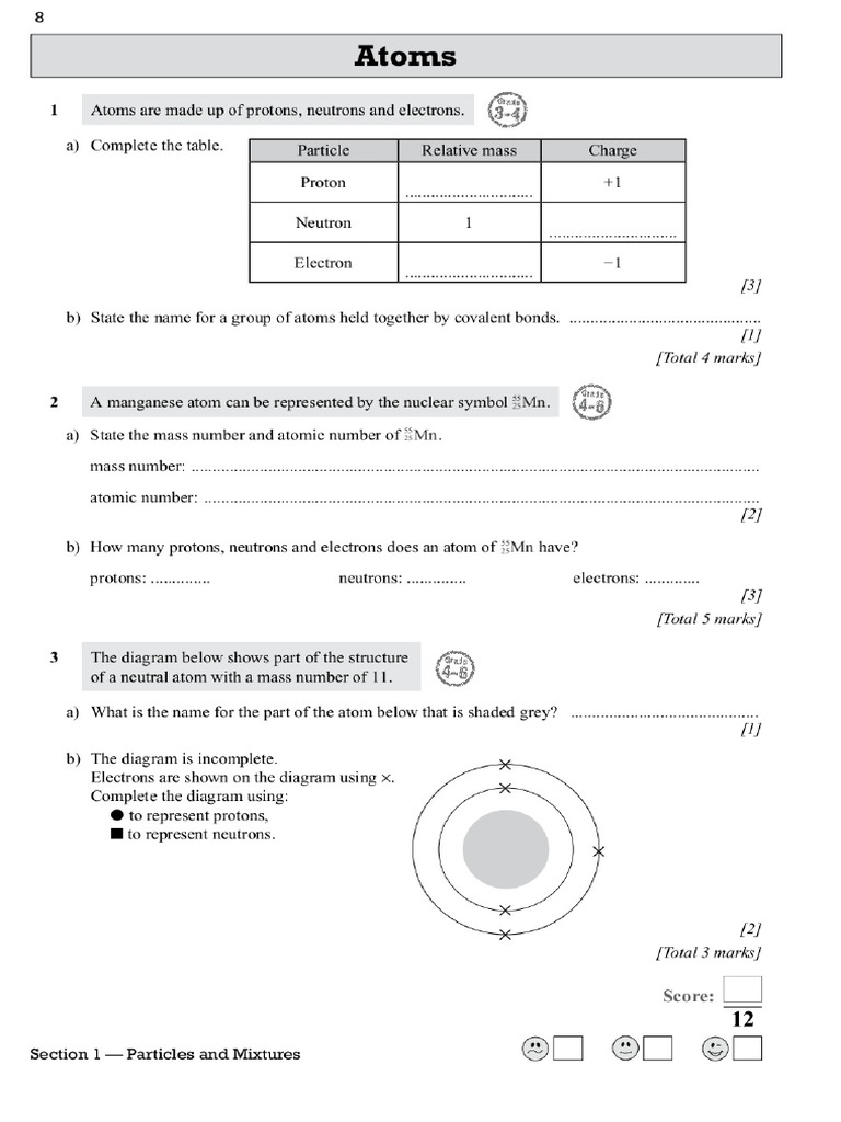 Atoms Worksheet | PDF