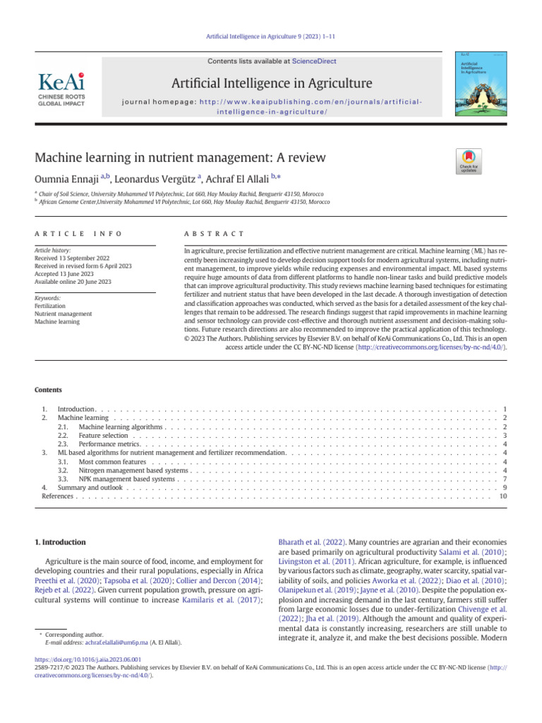 Machine Learning for Nutrient Management | PDF | Machine Learning ...