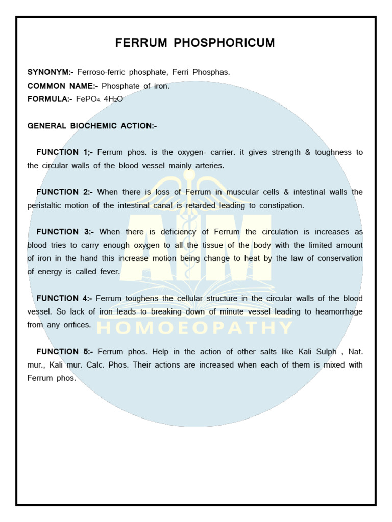 FERRUM PHOSPHORICUM | PDF | Cough | Blood Vessel