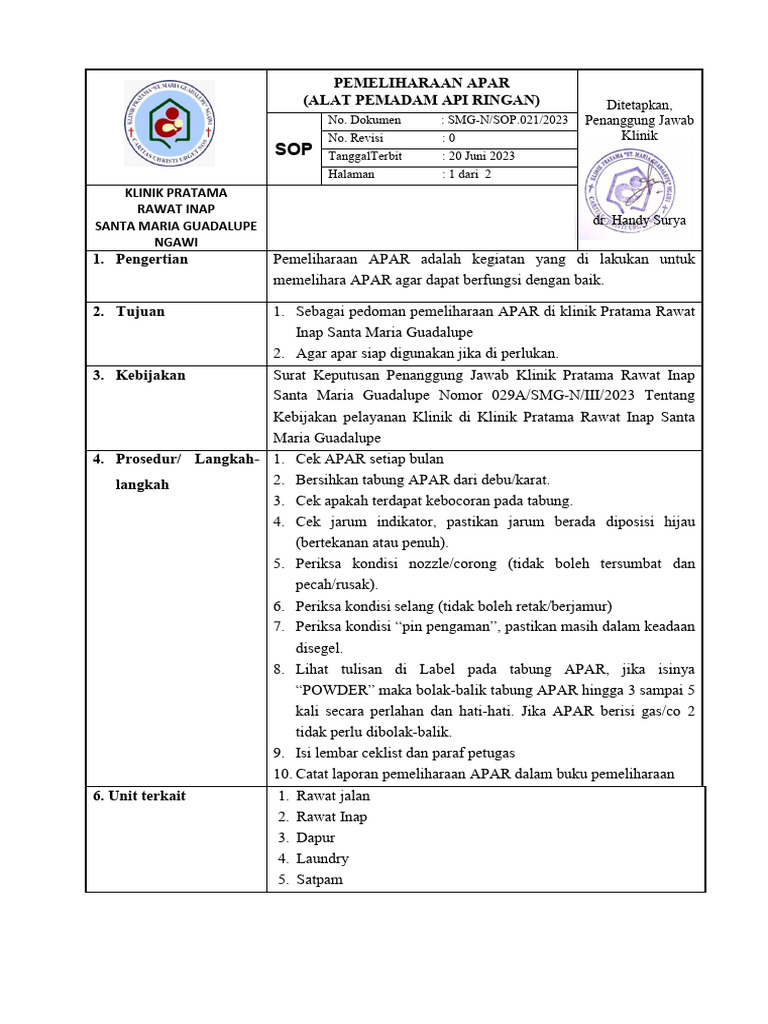 Sop Pemeliharaan Apar Alat Pemadam Api Ringan | PDF