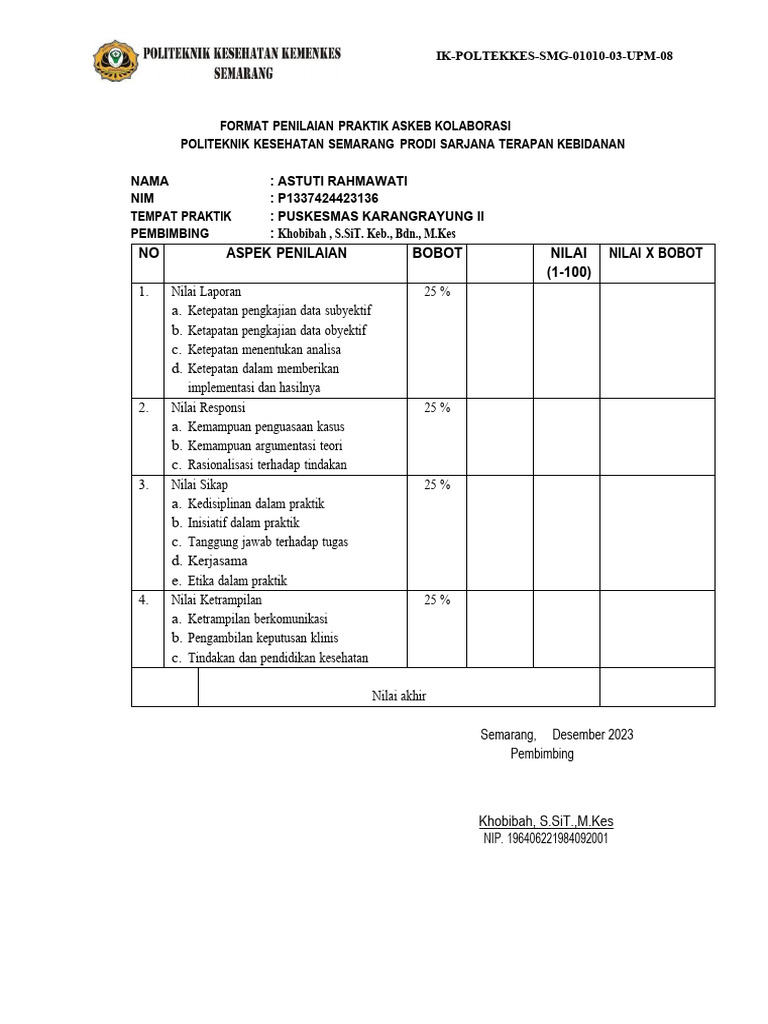 FORMAT PENILAIAN PRAKTIK Hal 3 | PDF