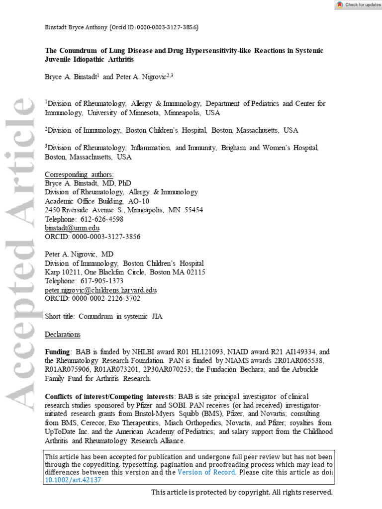 Arthritis Rheumatology - 2022 - Binstadt - The Conundrum of Lung Disease and Drug ...