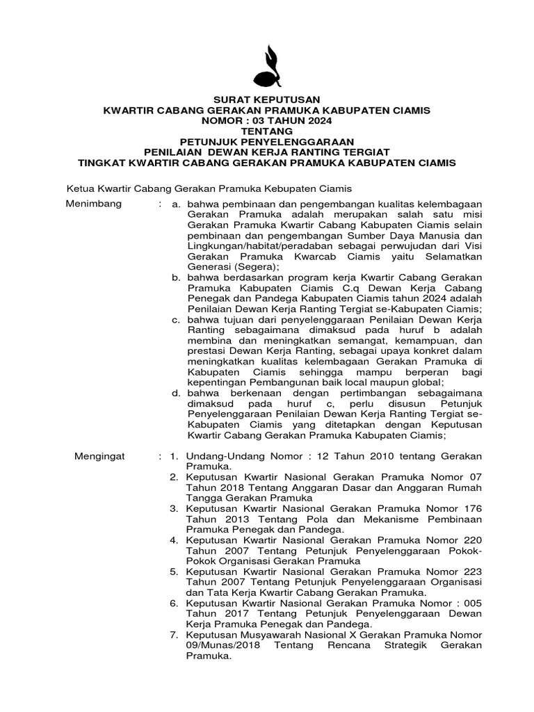 SK Kwarcab Ciamis No. 03 Tahun 2024 Petunjuk Penyelenggaraan Penilaian Dewan Kerja Ranting ...