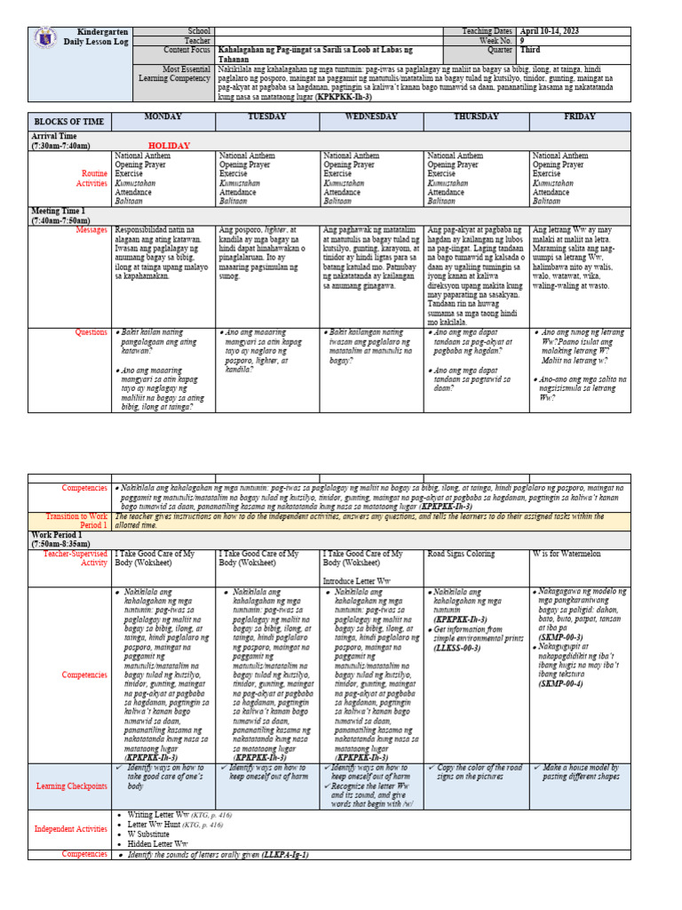 Kindergarten DLL MELC Q3 Week 9 | PDF