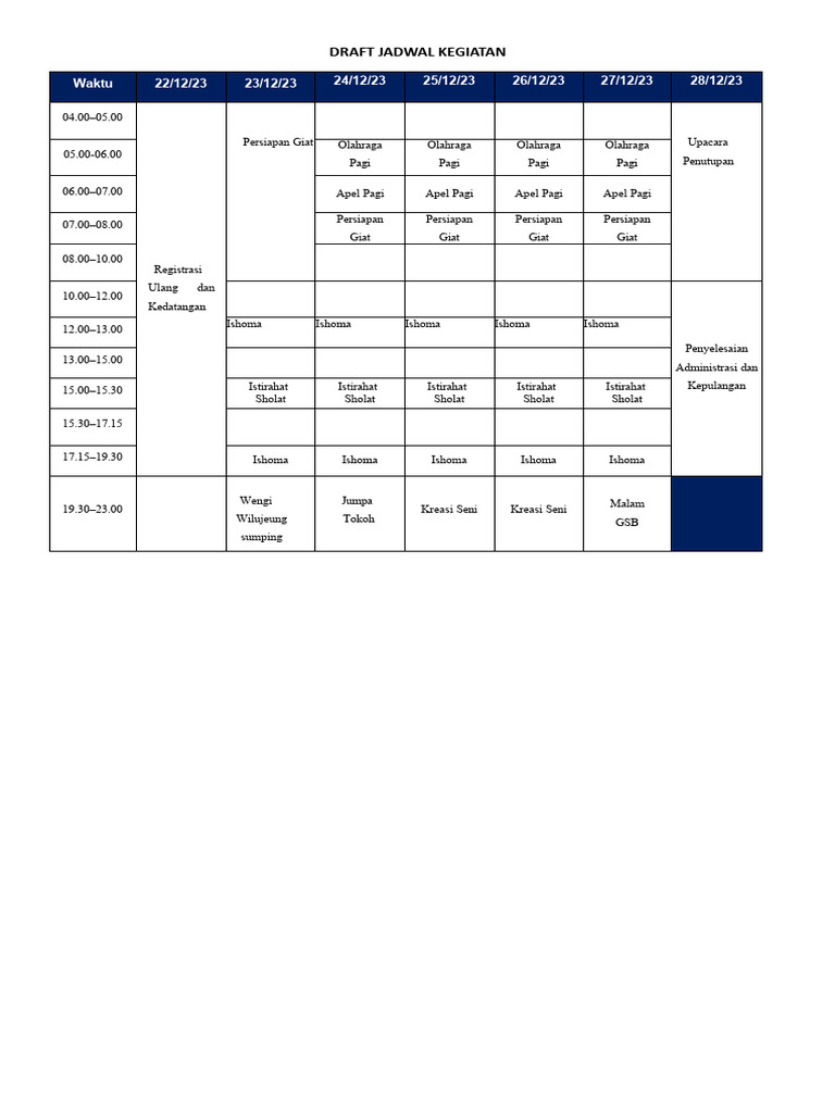Draft Jadwal Kegiatan | PDF