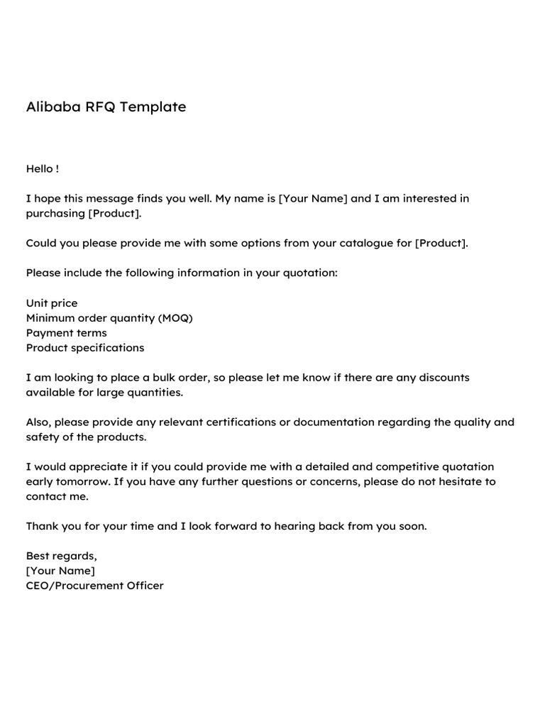 RFQ Template (Make A Copy) | PDF