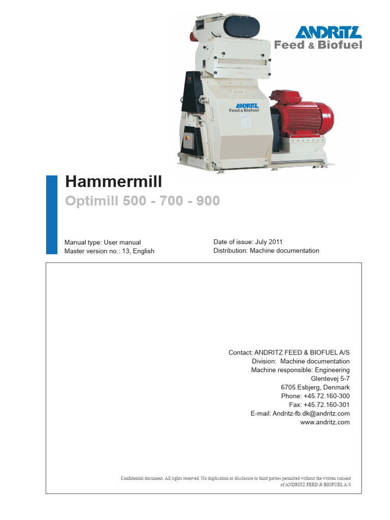HAMMER MILL Opti5-7-9 - Manual - EN - Rev-13 | PDF | Safety | Electrician