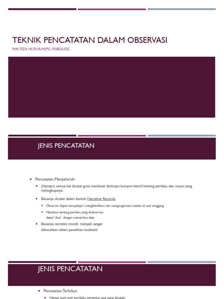 Teknik Pencatatan Observasi Psikologi | PDF