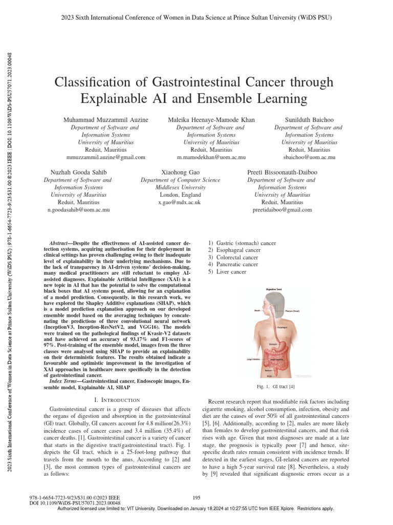 Classification of Gastrointestinal Cancer Through Explainable AI and ... Classification of Gastrointestinal Cancer Through Explainable AI and ...