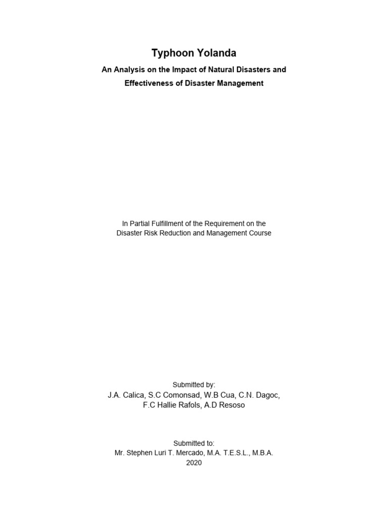 Typhoon Yolanda: An Analysis On The Impact of Natural Disasters and Effectiveness of Disaster ...