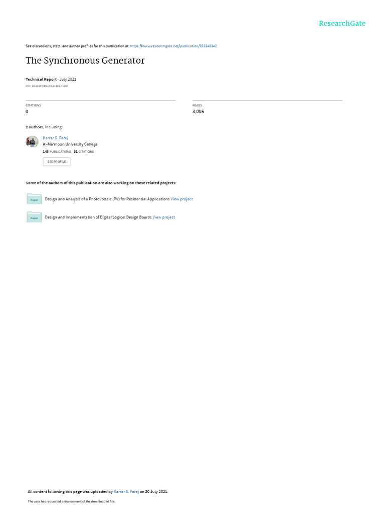 The Synchronous Generator | PDF | Electric Motor | Electric Generator