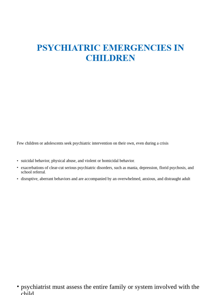 Pediatric Psychiatric Emergencies Guide | PDF | Mental Disorder | Child ...