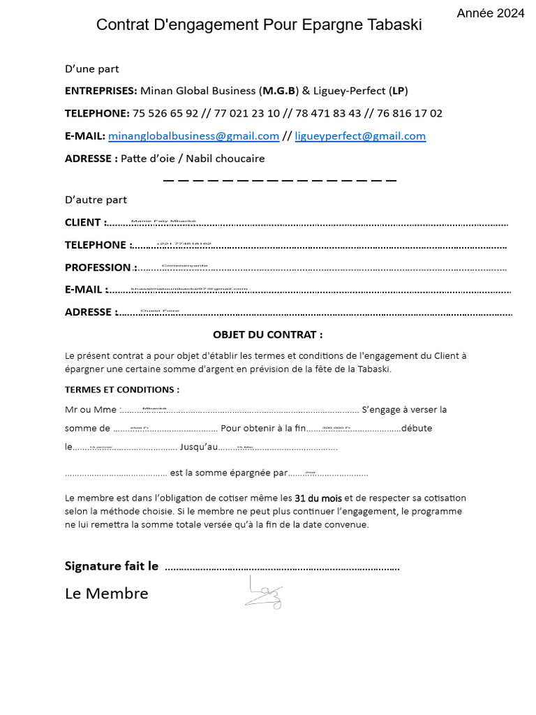 Contrat Du Tontine | PDF | Affaires | Finance et gestion monétaire