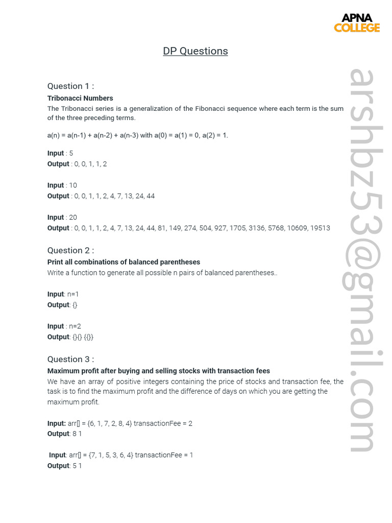DP Questions | Download Free PDF | Mathematical Objects | Algorithms