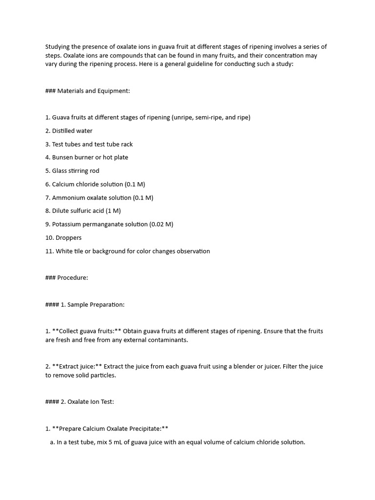 Studying the Presence of Oxalate Ions in Guava Fruit at Different ...