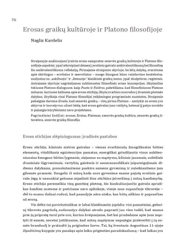 Naglis Kardelis - Erosas Graiku Kulturoje Ir Platono Filosofijoje | PDF