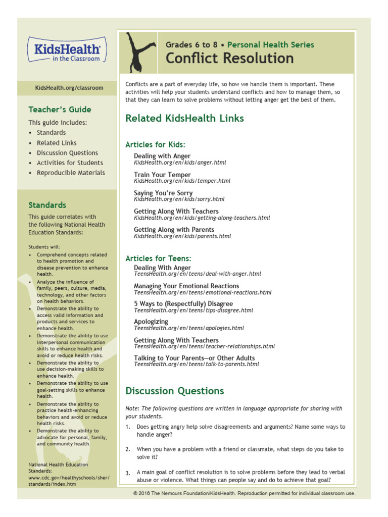 Conflict - Resolution Grades 6-8 | Download Free PDF | Anger | Conflict ...