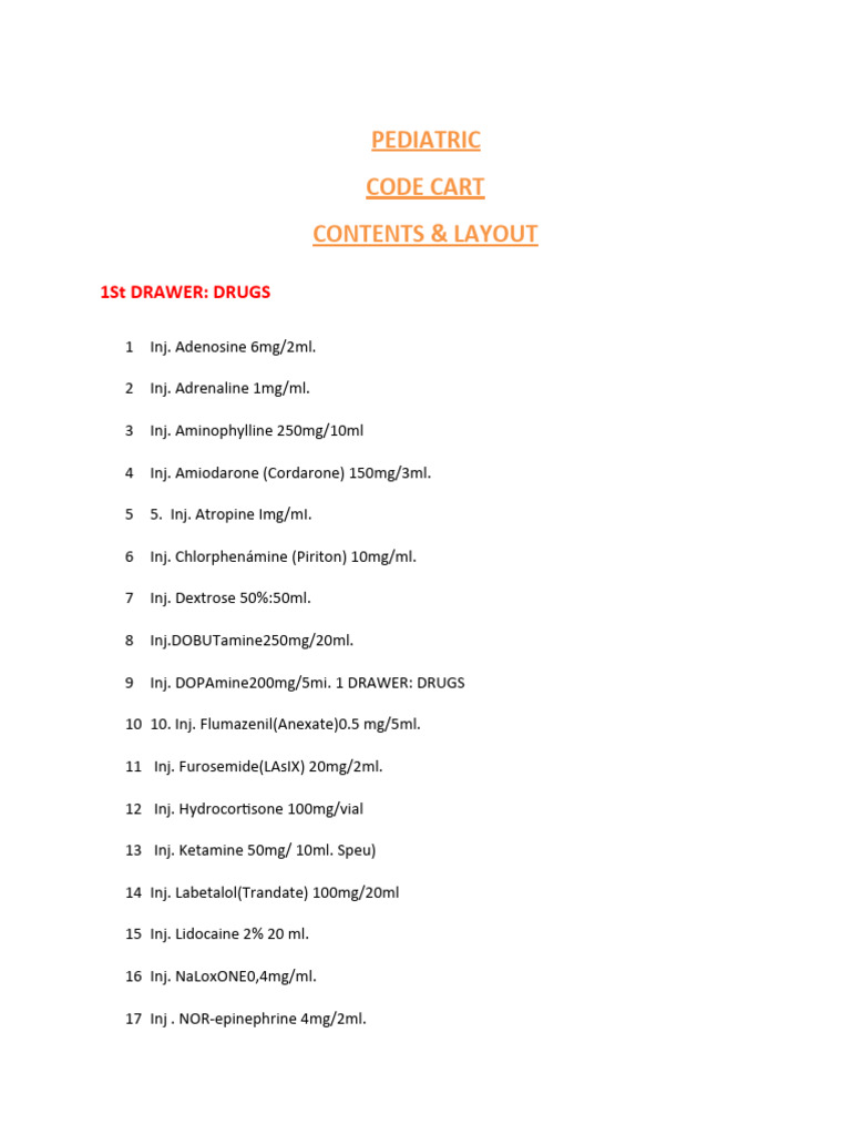 Pediatric Emergency Code Cart Contents | PDF | Respiratory Tract ...