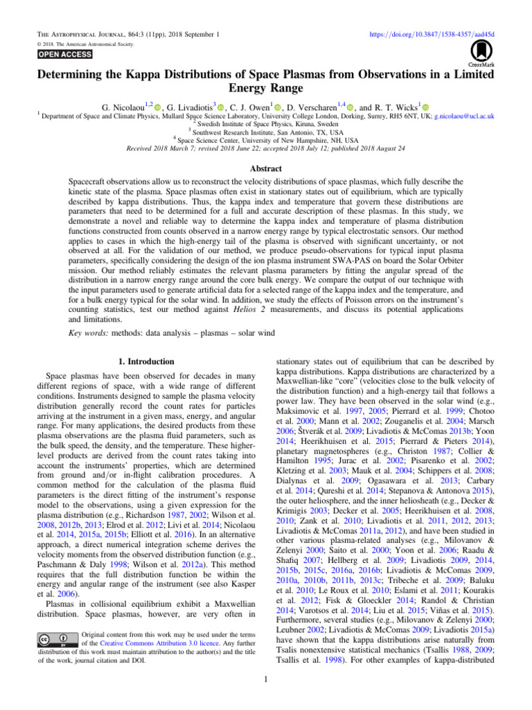 Kappa Distribution Function-Space Plasma Physics | Download Free PDF | Plasma (Physics ...