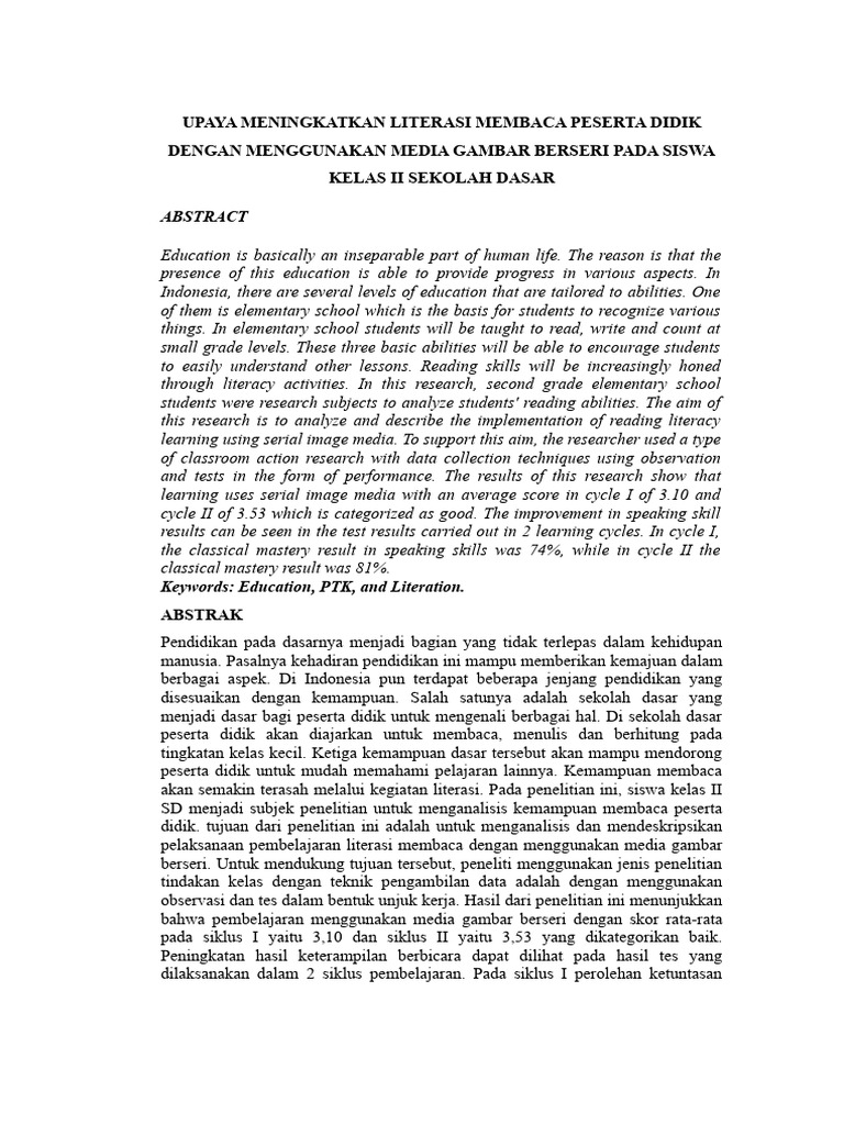 Upaya Meningkatkan Literasi Membaca Peserta Didik Dengan Menggunakan Media Gambar Berseri Pada ...