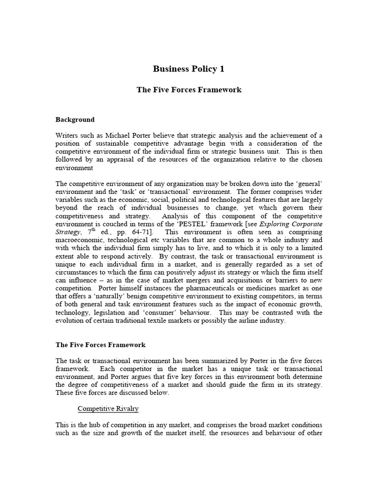 BP 1 - Five Forces Framework | PDF | Supply Chain | Customer