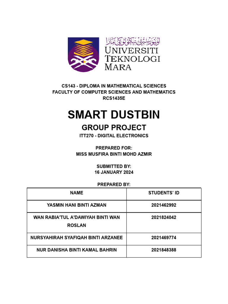 ITT270 - IoT PROJECT-SMART DUSTBIN | Download Free PDF | Internet Of ...