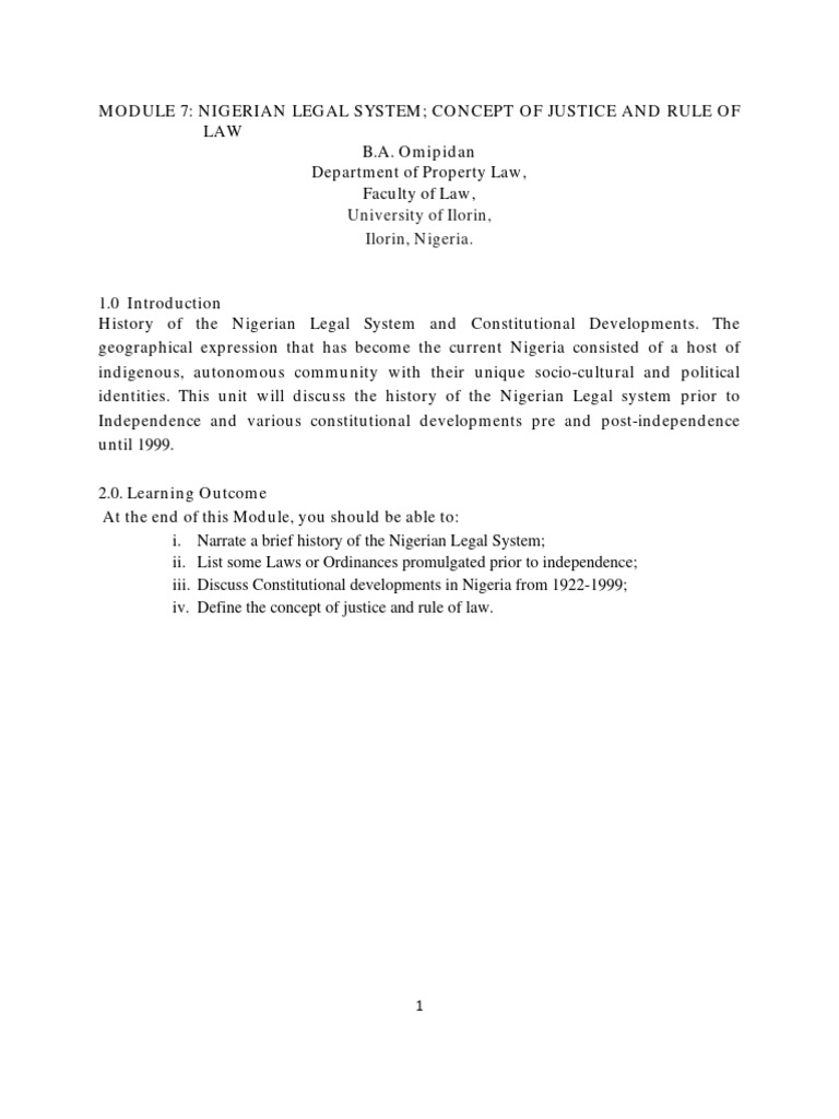 Chapter 7 Nigerian Legal System - Concept of Justice and Rule of Law ...