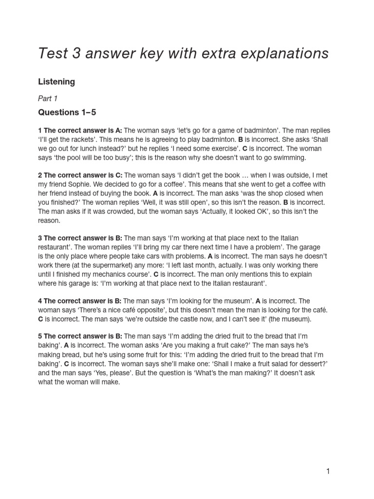 Test 3 Answer Key, Listening | PDF