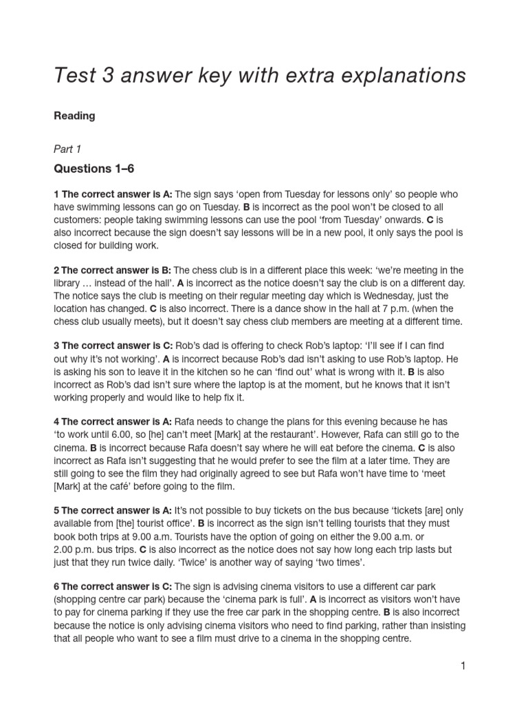 Test 3 Answer Key, Reading | PDF