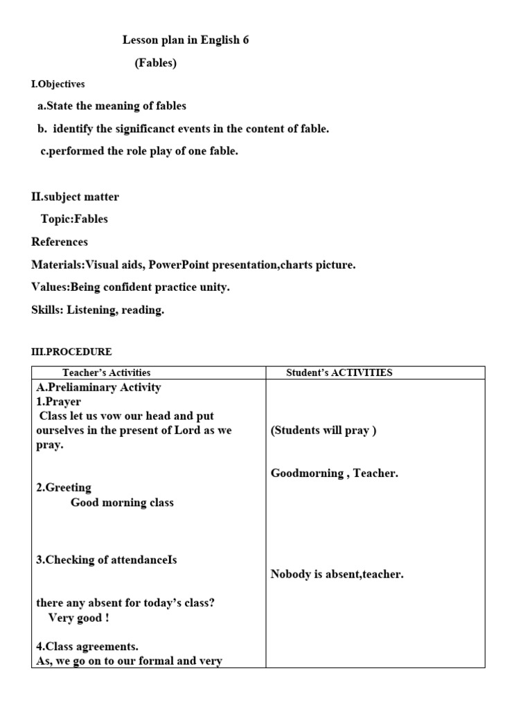 Lesson Plan (Fables) | PDF
