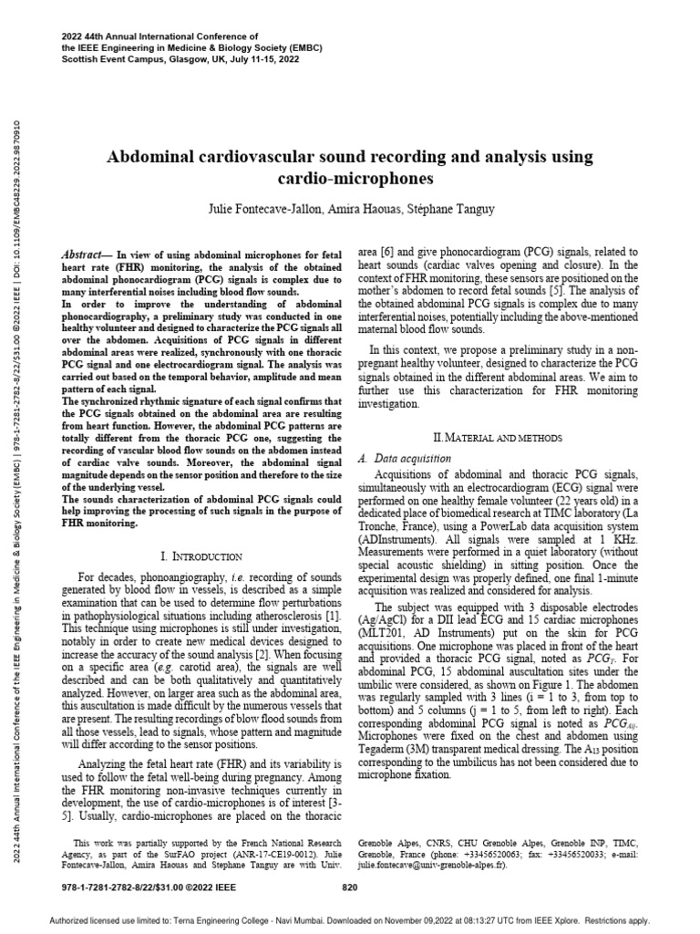 Abdominal Cardiovascular Sound Recording and Analysis Using Cardio ...