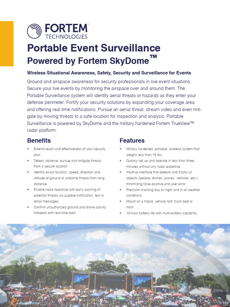 Fortem Portable Event Surveillance Datasheet | PDF | Surveillance | Radar