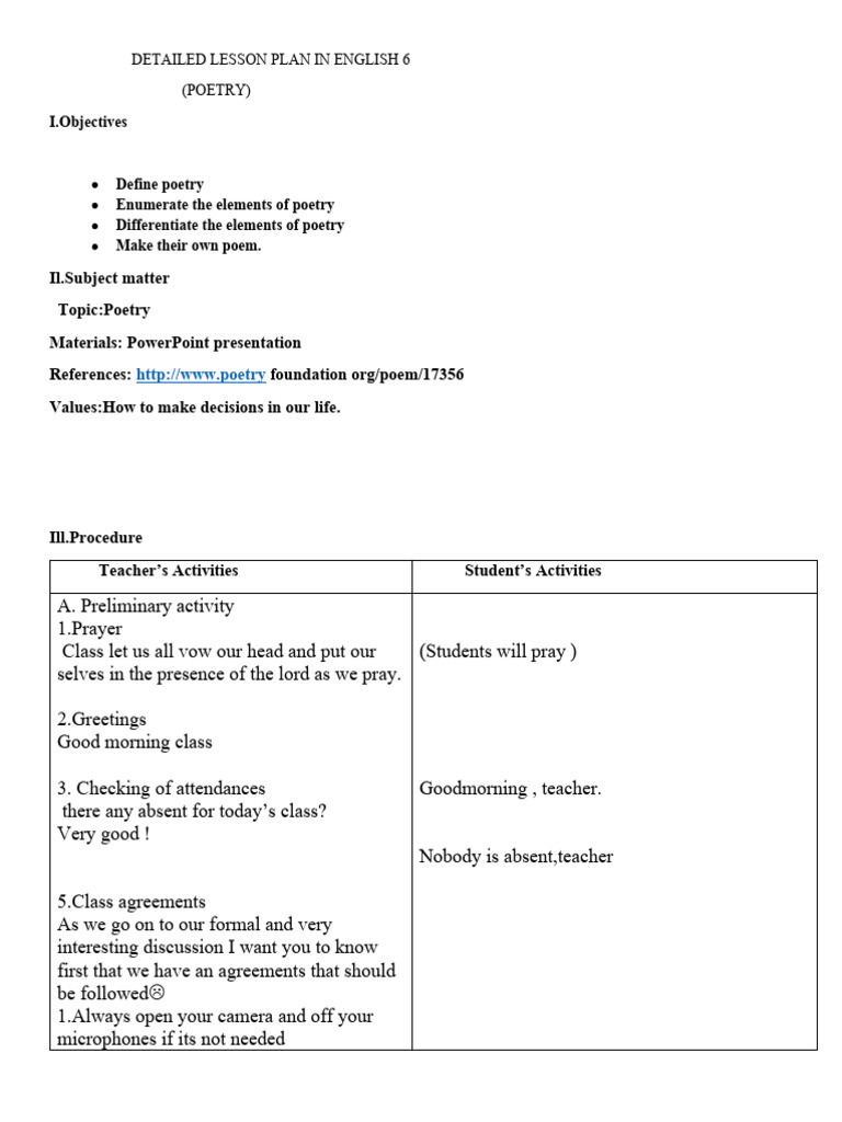 Lesson Plan (Poetry) | PDF | Poetry | Rhyme