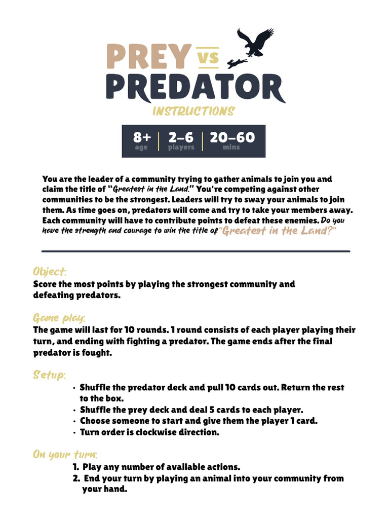 Prey Vs Predator - Rules.en | PDF | Predation | Gaming Devices