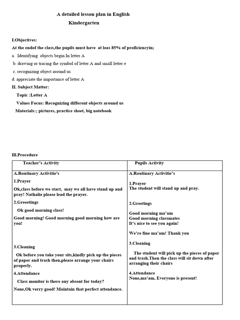 Lesson plan(Alphabet) | PDF