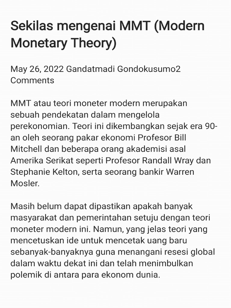 Sekilas Mengenai MMT | PDF