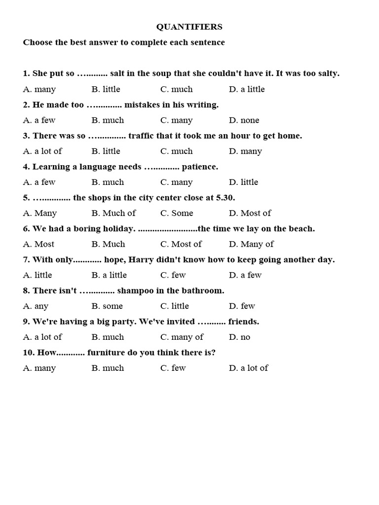 QUANTIFIERS | PDF | Language Arts & Discipline | Foreign Language Studies