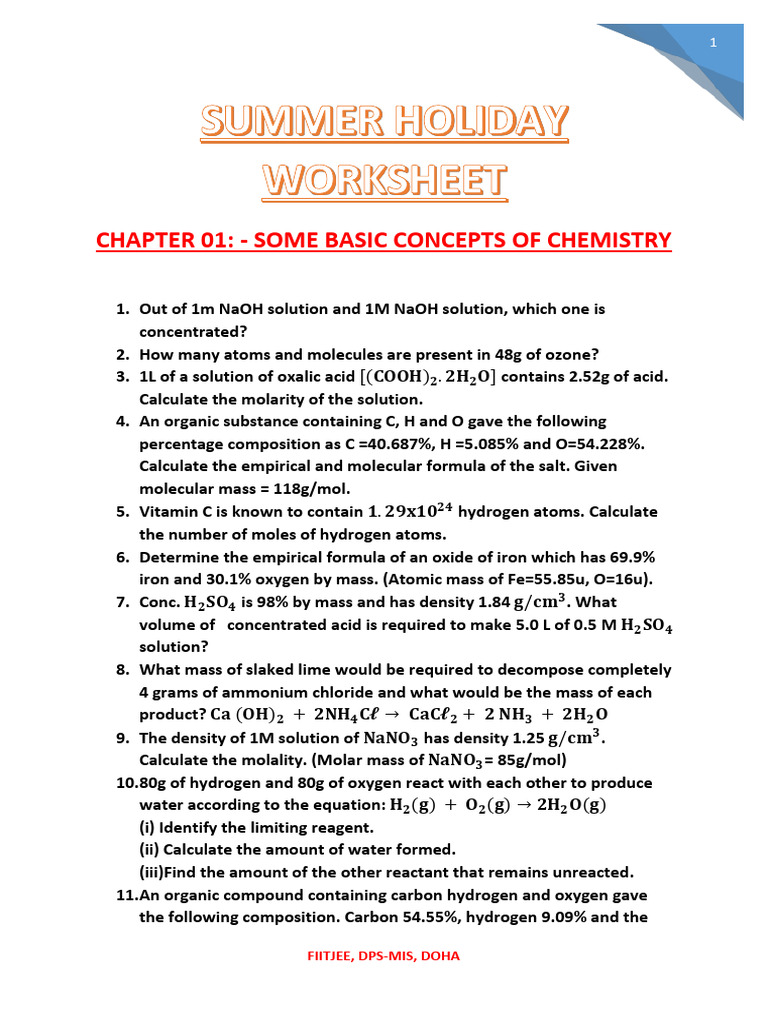 Chemisrty Assignments Class 11 | PDF | Mole (Unit) | Periodic Table